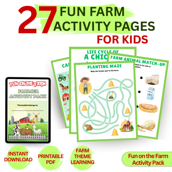 27 Page Farm Activity Pack For Kids- Fun On The Farm Printable ...