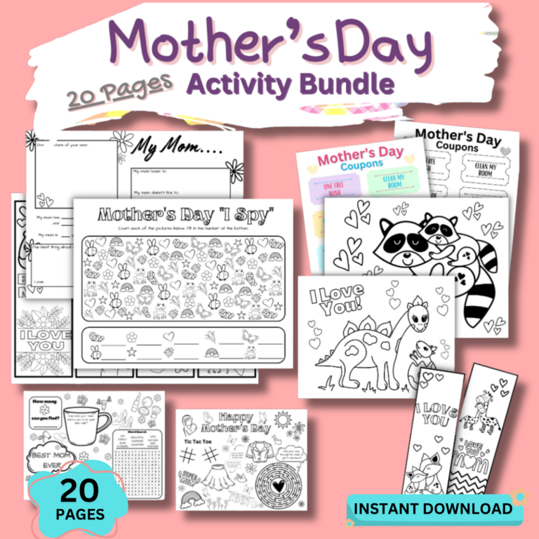 Mother’s Day Activity Bundle Printable PDF – Kids Coloring Pages, All ...