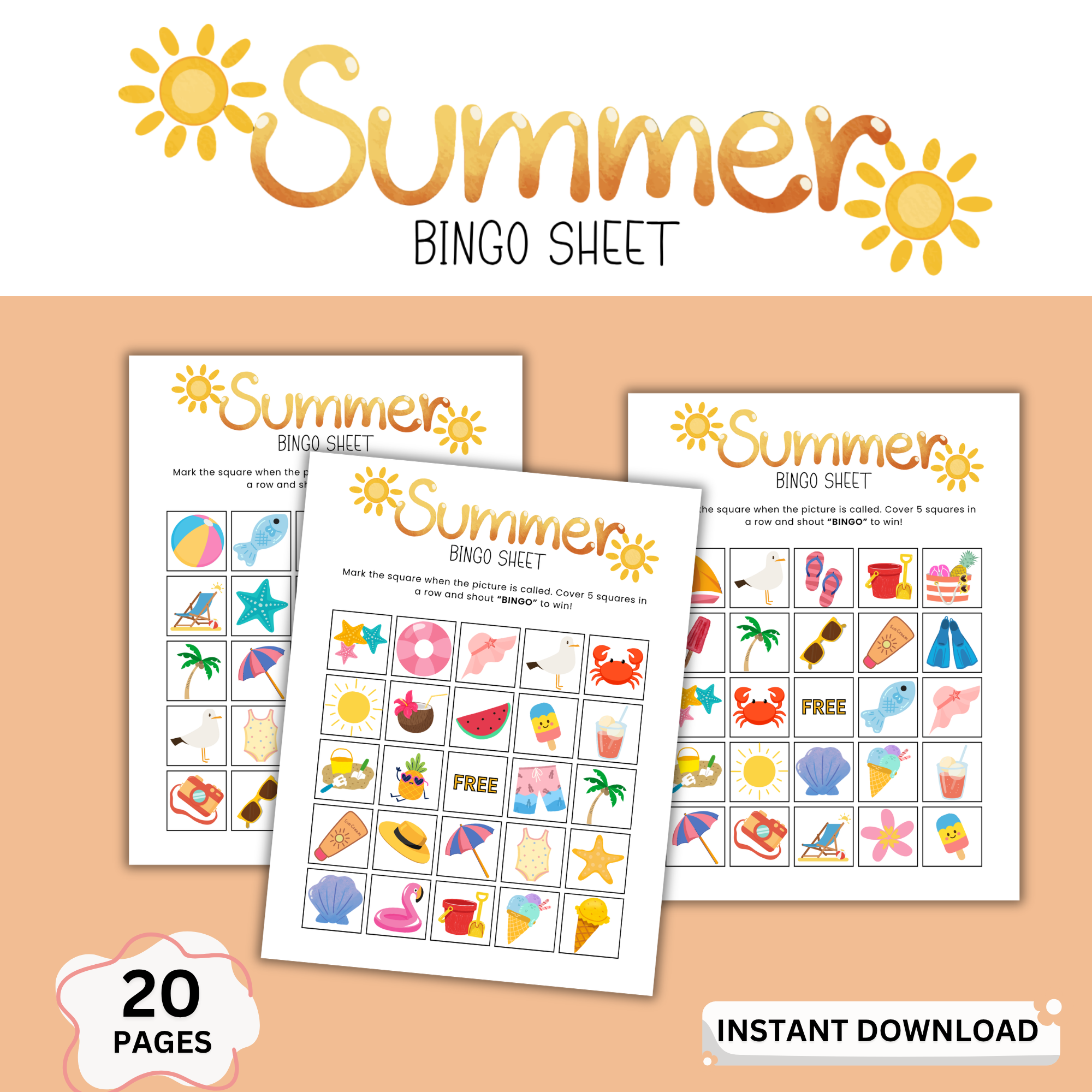 Summer Bingo Cards Printable For Kids | Beach Party Game PDF, Classroom ...