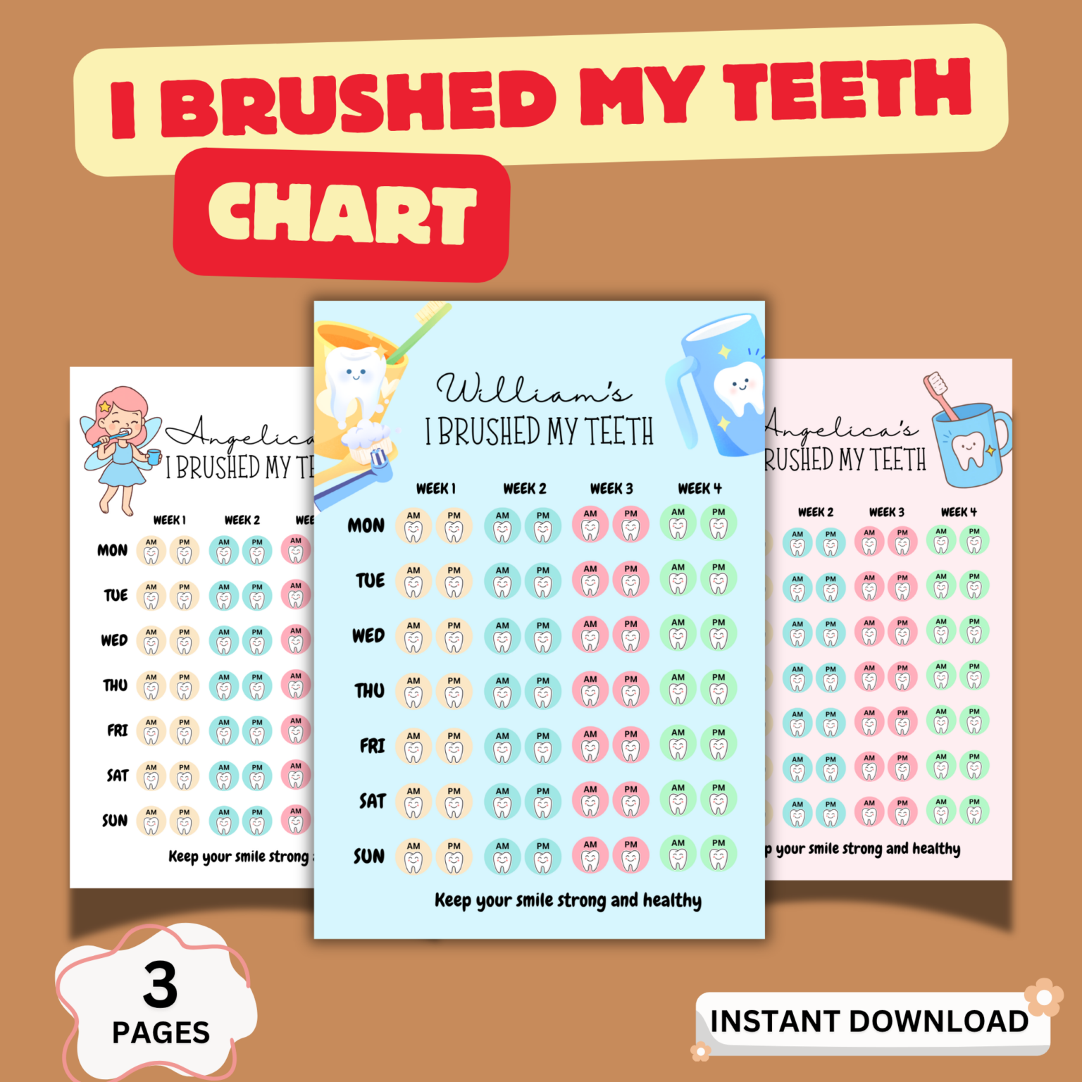 Kids Tooth Brushing Chart Printable, Personalized Dental Routine ...