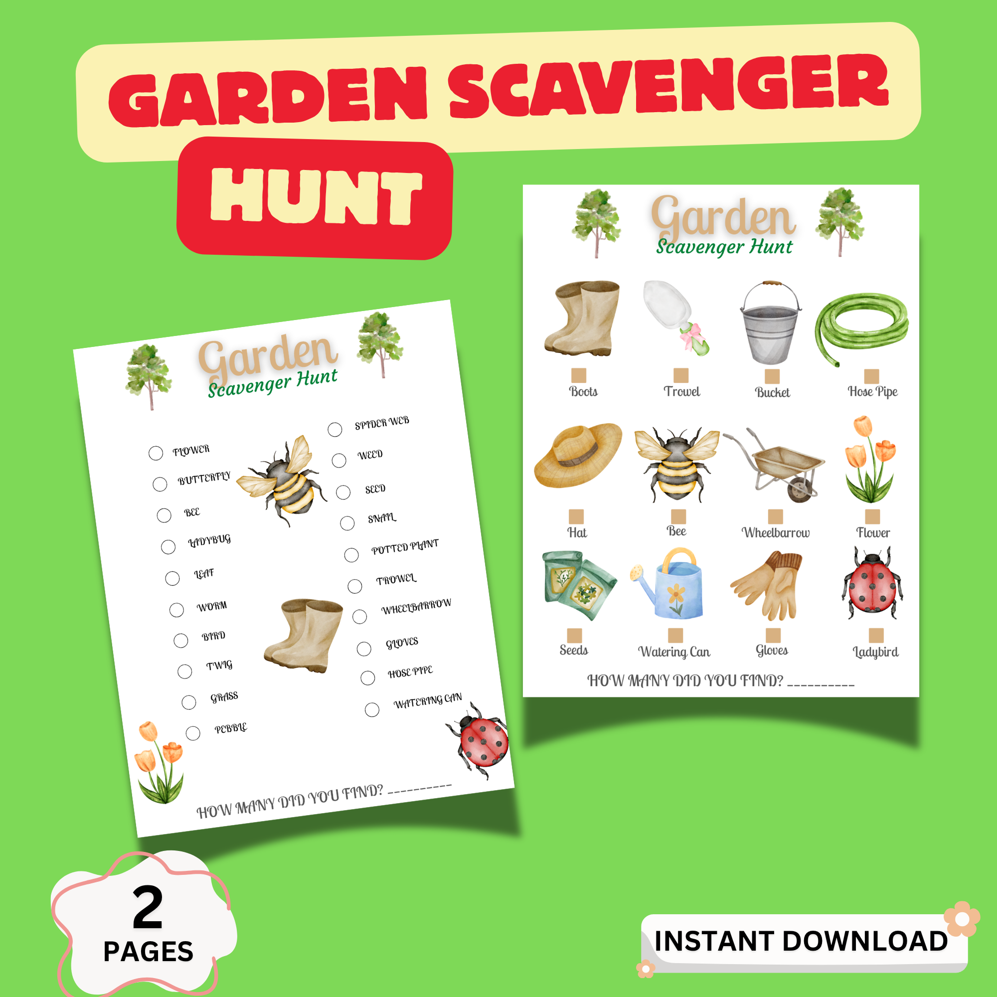 Garden Scavenger Hunt Printable, Kids Outdoor Activity Game PDF ...