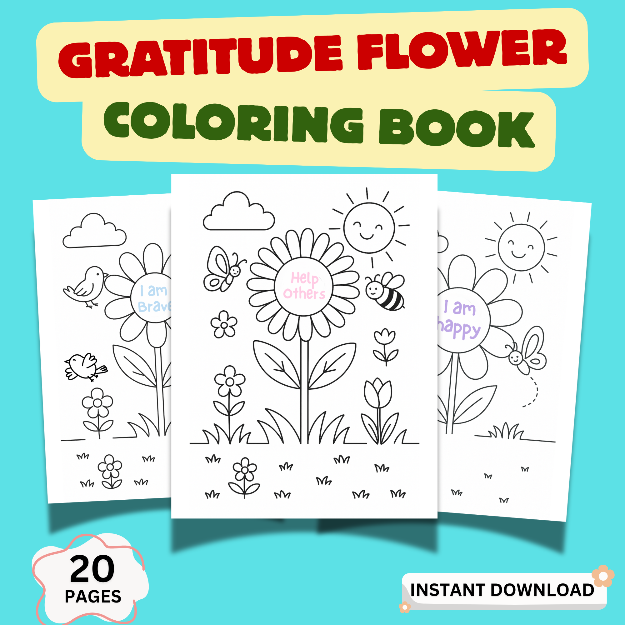 Gratitude Flower Coloring Book For Kids | Positive Affirmations ...