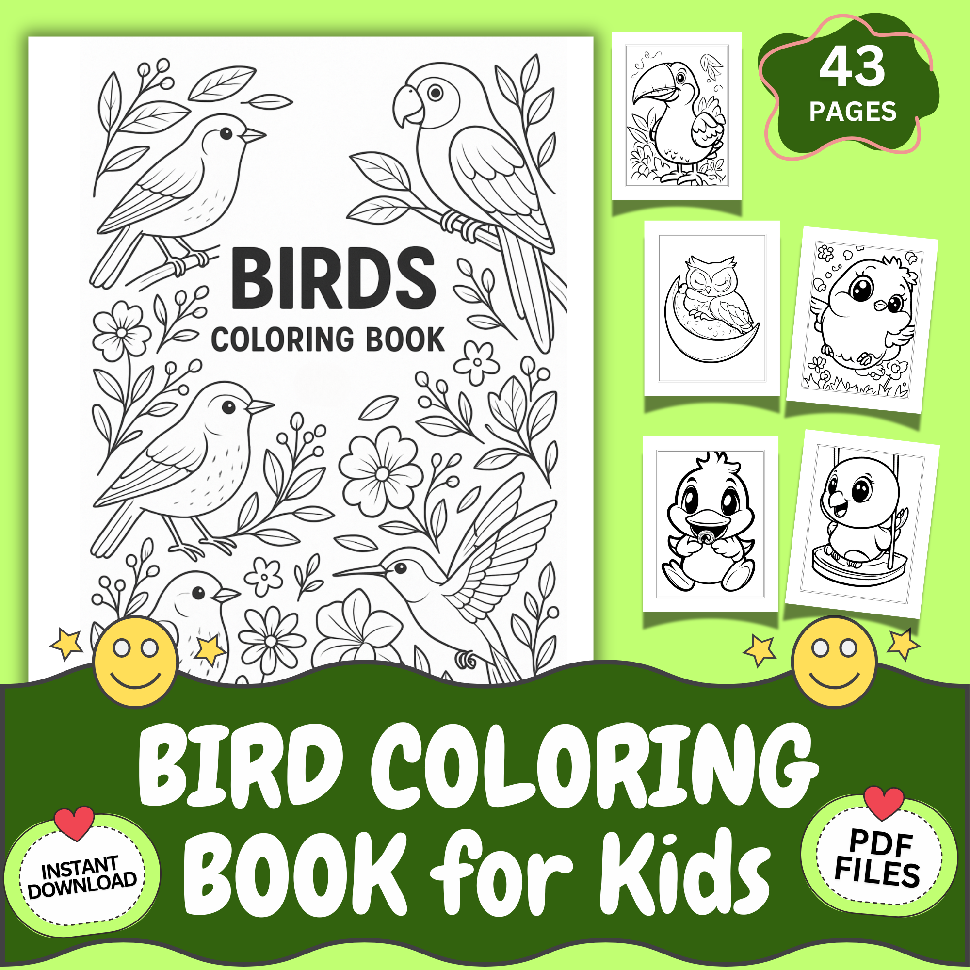 Bird Coloring Book Printable For Kids | 43 Cute Bird Coloring Pages PDF ...