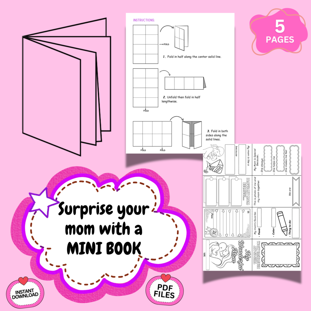 Mother’s Day Mini Book Printable – Kids Coloring & DIY Foldable Gift ...