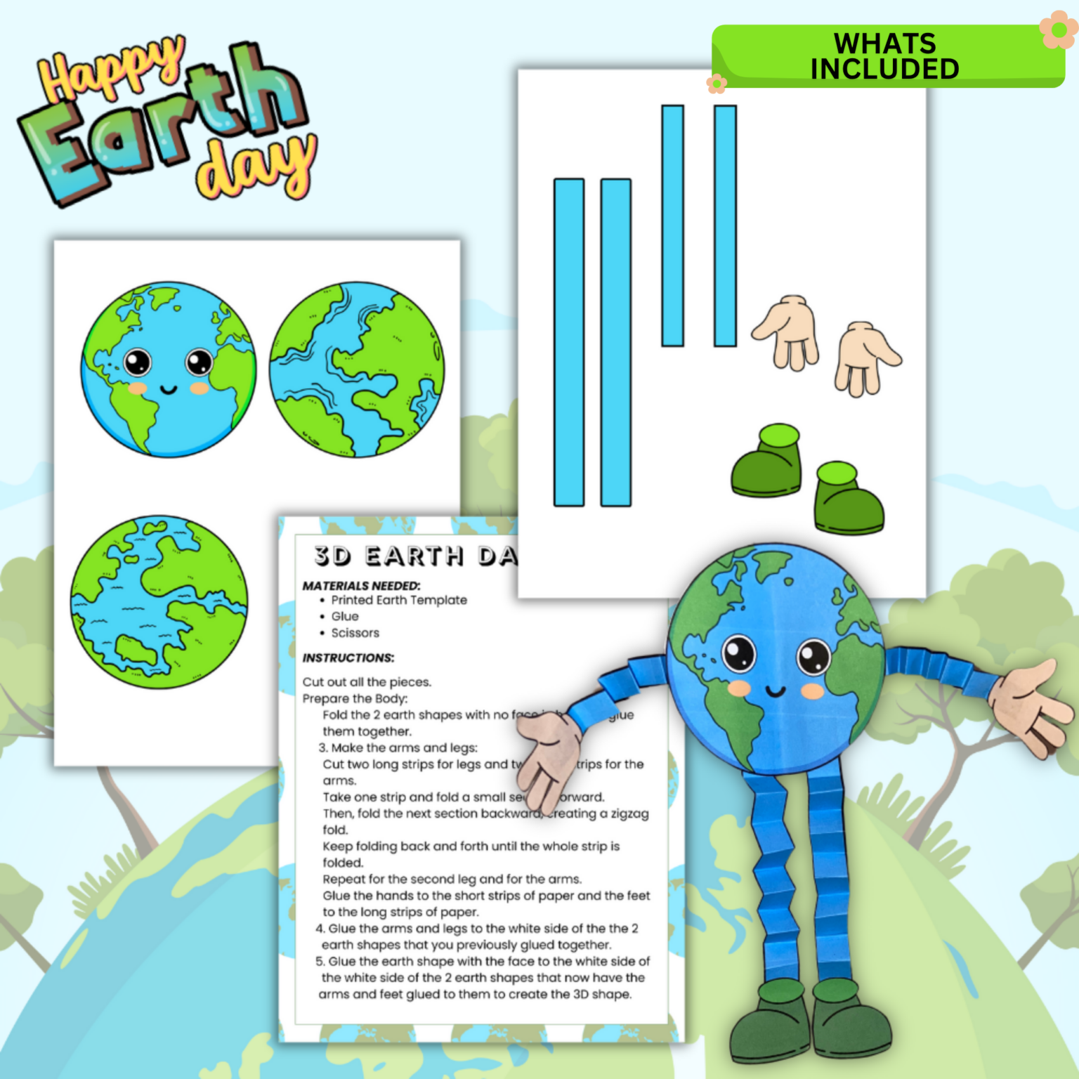 3D Earth Day Craft Printable PDF For Kids | Cut And Paste Earth ...