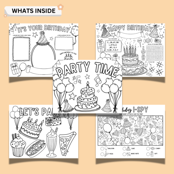 Kids Birthday Activity Placemat Printable PDF – Party Activity Sheets ...