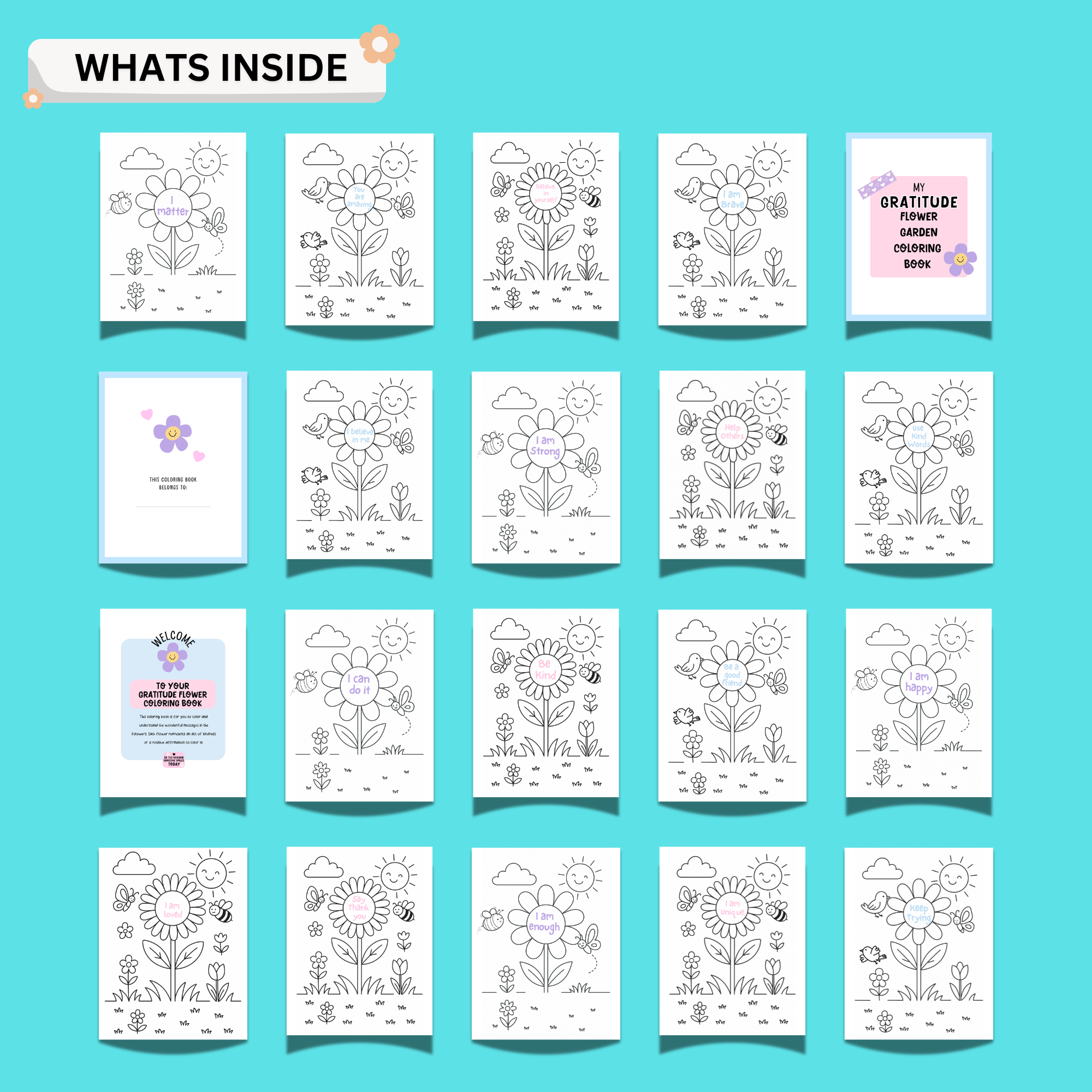 Gratitude Flower Coloring Book For Kids | Positive Affirmations ...