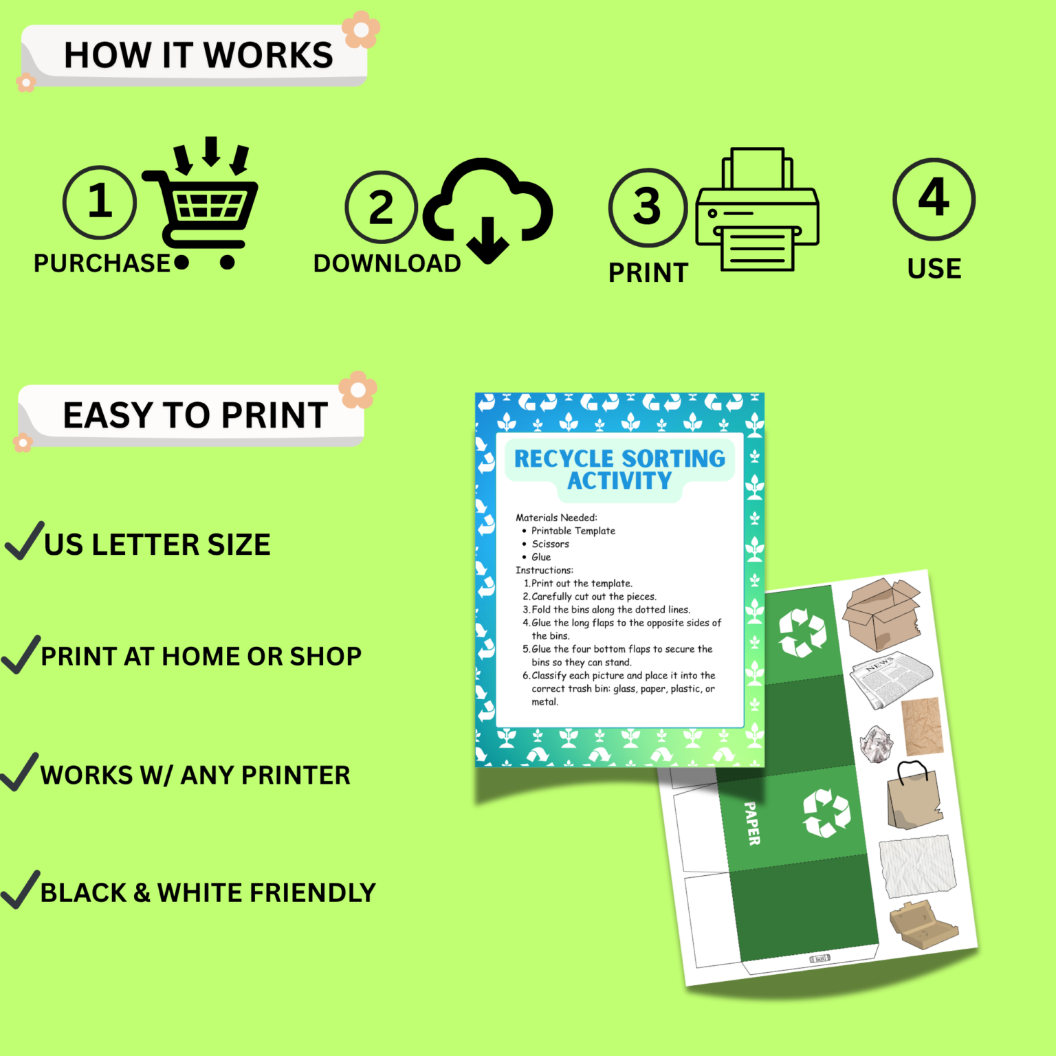 Recycle Sorting Activity Printable For Kids – Cut And Paste Recycling ...