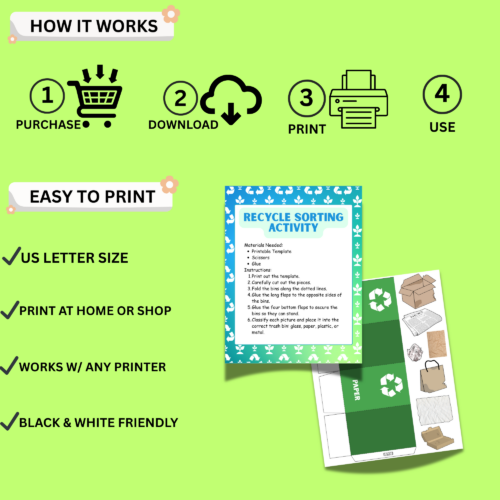 Recycle Sorting Activity Printable For Kids – Cut And Paste Recycling ...