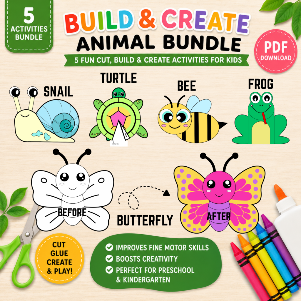 Build & Create Animal Activities Bundle For Kids | Printable Cut ...