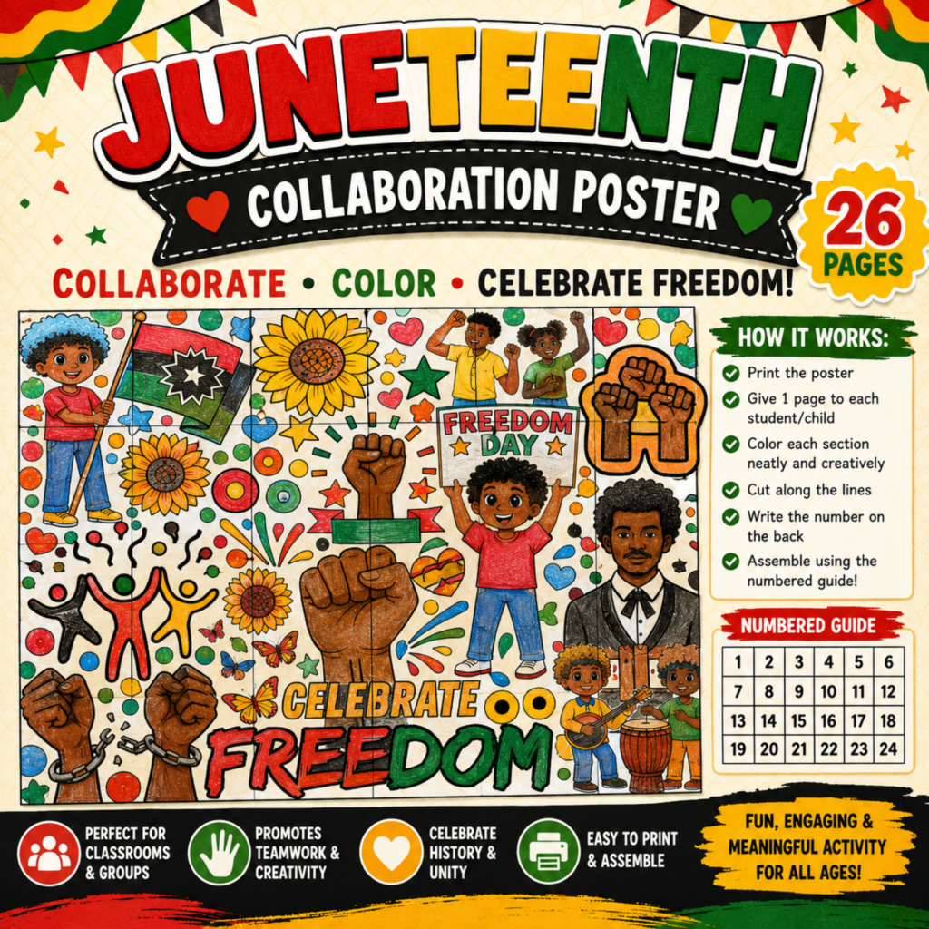 Juneteenth Collaboration Poster Printable PDF, Freedom Day Classroom ...