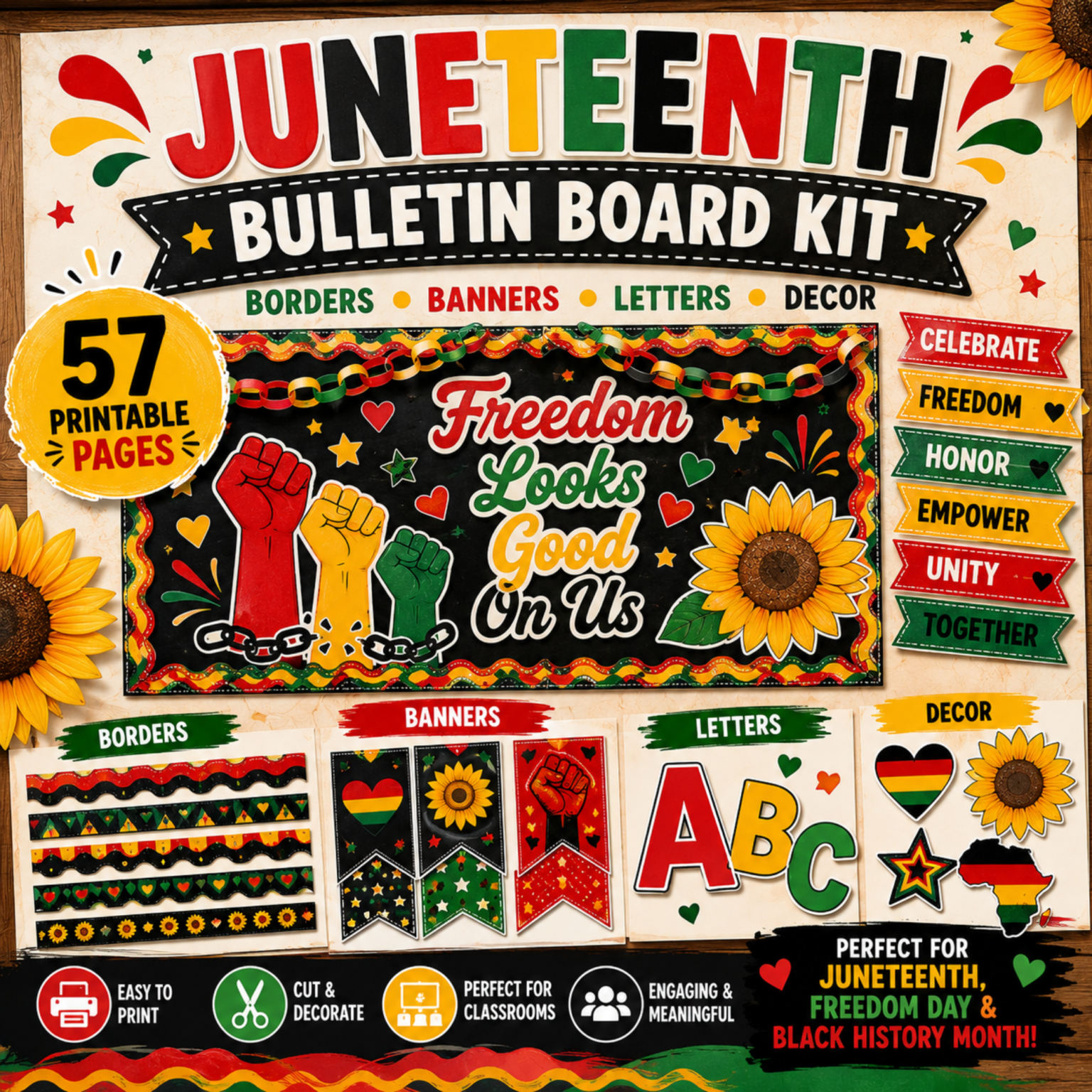 Juneteenth Bulletin Board Kit Printable, Freedom Day Classroom Decor ...