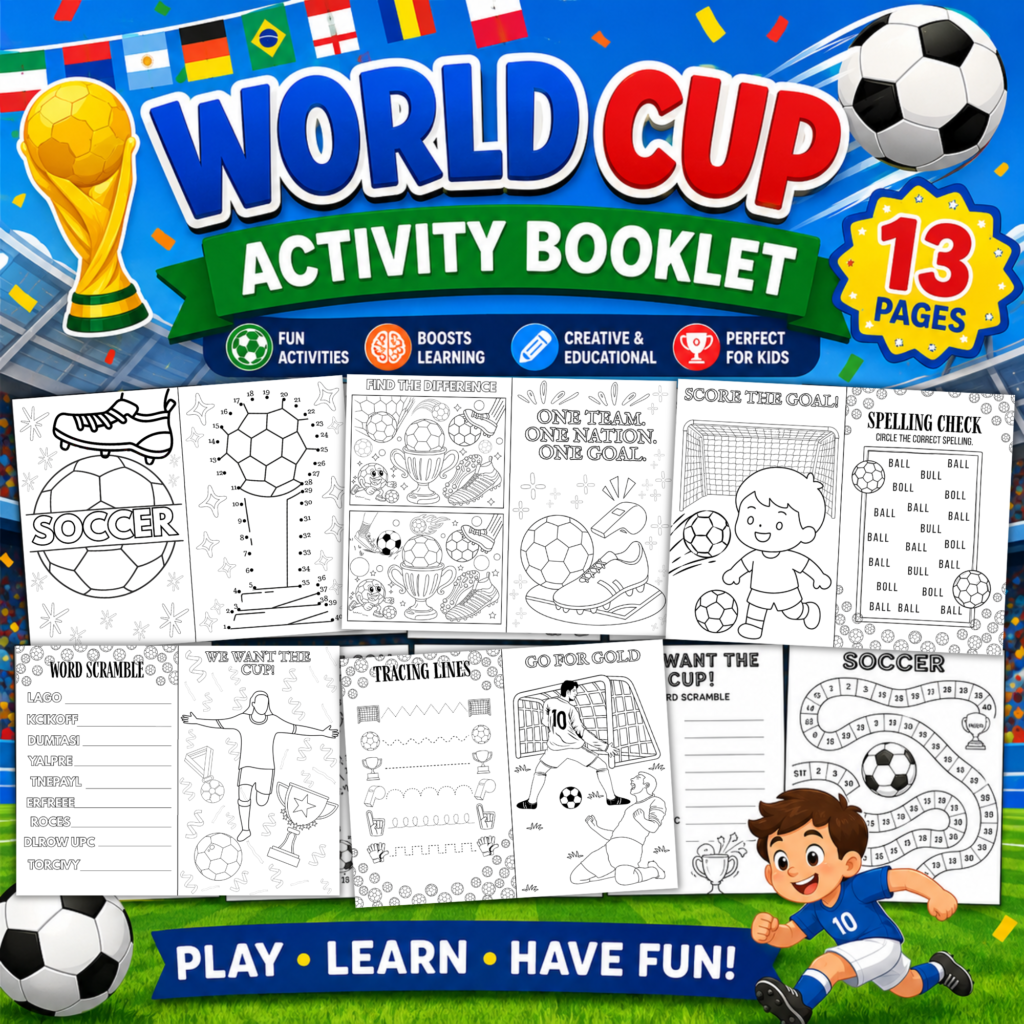 World Cup Activity Booklet For Kids Printable PDF, Soccer Worksheets ...