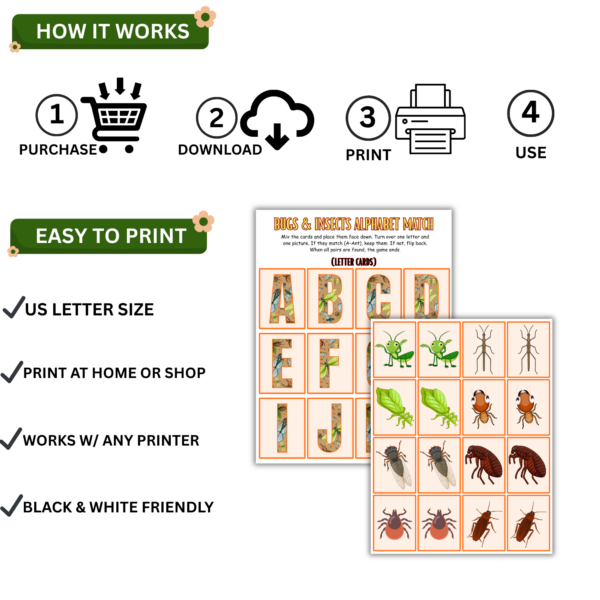 Bugs And Insects Memory Game Printable – Preschool Matching Activities ...